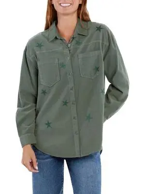 BILLY T Mighty Star Embroidered Corduroy Shirt - Army