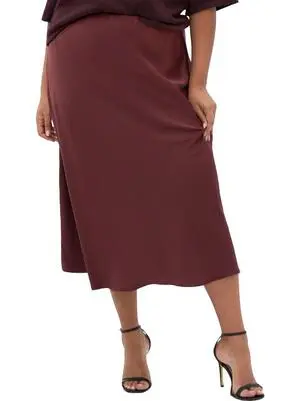 City Chic Miranda Midi Skirt - Chocolate Cherry