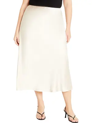 City Chic Miranda Midi Skirt Cream