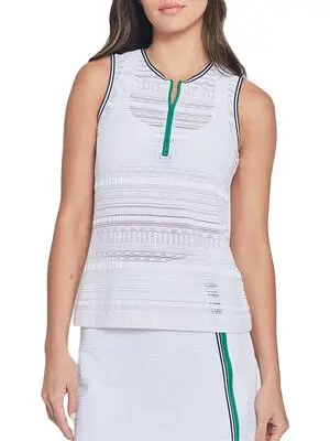 L'ETOILE SPORT Zip Front Tank - White With Green Trim