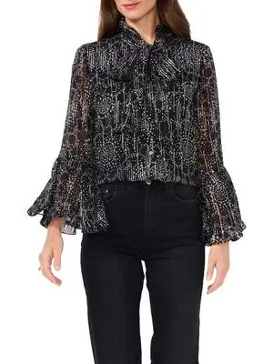 Vince Camuto Geo Print Flare Sleeve Button-up Shirt - Rich Black