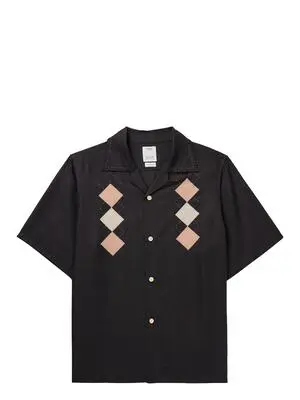 Visvim Keesey Convertible-collar Embroidered Appliquéd Silk-shantung Shirt - Black