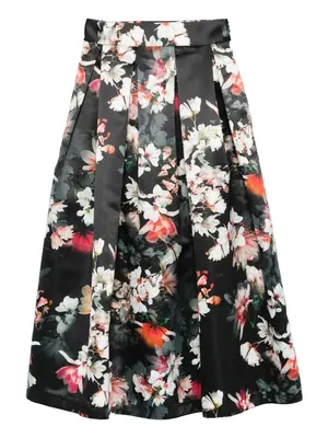NISSA Floral-print Taffeta Midi Skirt - Black