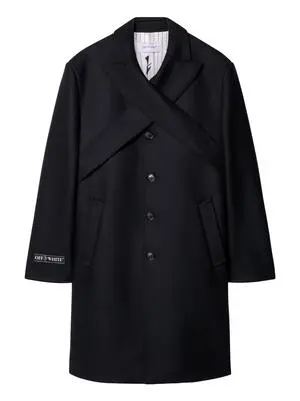 Off-White Single-breasted Coat With Criss-cross Detail - Black