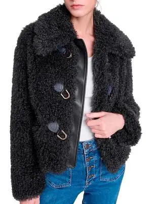 Maje Gabynette Faux Fur Coat - Anthracite