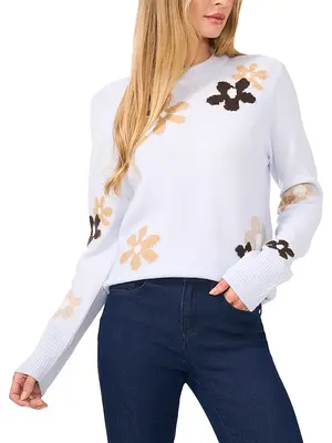 CECE DUPRAZ CeCe Floral Knit Pullover Sweater Frozen