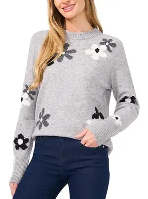 CECE DUPRAZ Floral Pattern Sweater - Light Heather Grey