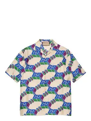 Gucci 3d Gg Print Silk Shirt - Multicolor