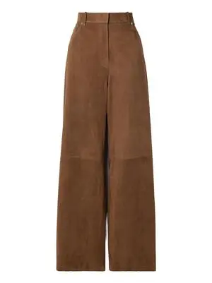 Loewe Paneled Suede Wide-leg Pants - Brown