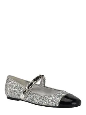 Nine West Platy Cap-toe Mary Jane Flat - Silver