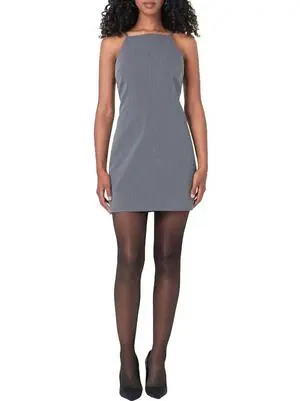 Endless Rose High Square Neck Stretch Minidress - Grey