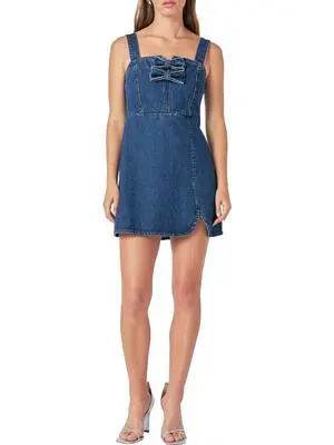Endless Rose Rhinestone Bow Denim Minidress - Blue