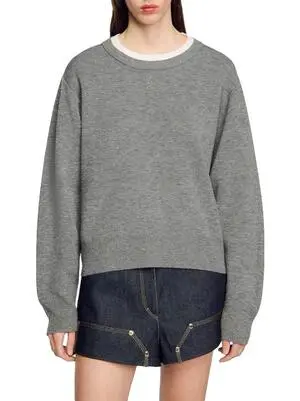 Sandro Contrast Collar Jumper - Grey