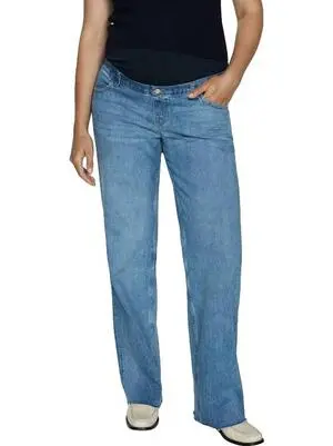Mango MANGO Over The Bump Wide Leg Maternity Jeans Medium Blue