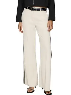 Mango Side Stripe Knit Wide Leg Pants - Ecru