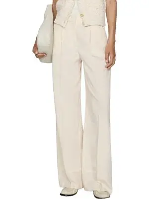 Mango Pleat Front Lyocell Wide Leg Trousers - Ecru