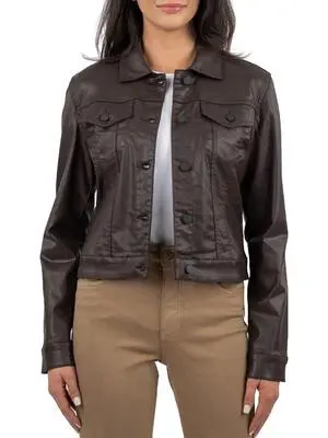 Kut From The Kloth Coated Denim Trucker Jacket - Chocolate Jm