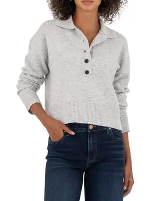 Kut From The Kloth Boxy Half Button Sweater - Heather Grey