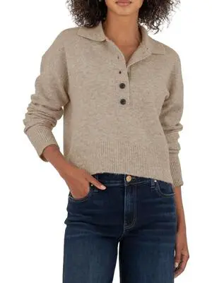 Kut From The Kloth Boxy Half Button Sweater Oatmeal
