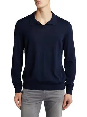 BOSS Enord Long Sleeve Wool Polo Sweater - Dark Blue