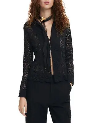 Desigual Saga Stretch Button-up Top - Black