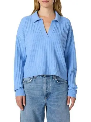 French Connection French Connection Vhari Rib Johnny Collar Sweater Dusted Blue
