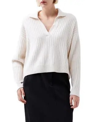 French Connection Vhari Rib Johnny Collar Sweater - Oatmeal