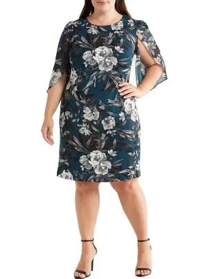 CONNECTED APPAREL Floral Flutter Sleeve Sheath Dress - Dark Mallard