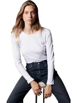 Majestic Filatures Cotton Silk Touch Long Sleeve T-shirt - Blanc