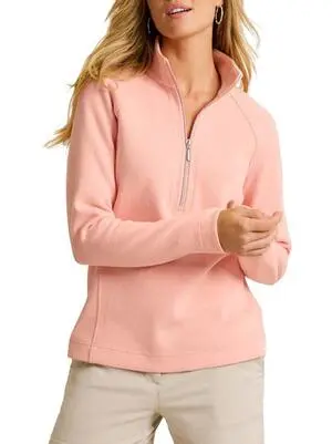 Tommy Bahama Stretch Cotton Half Zip Pullover - Light Salmon