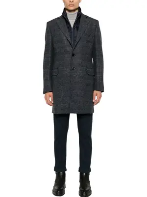 FAY Tartan-check Double Coat - Blue