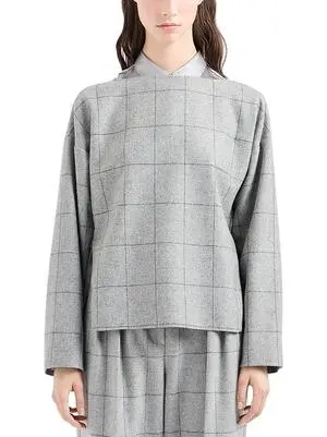 Emporio Armani Wool Flannel Trousers With Tattersall Checks - Light Grey