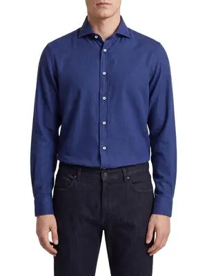 Brunello Cucinelli French Collar Cotton Shirt With Long Sleeves Blue
