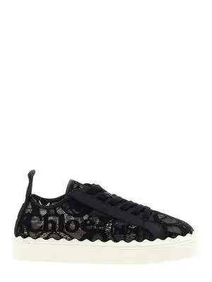 Chloé Lauren Lace And Leather Platform Sneakers - Black