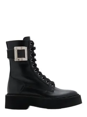 ROGER VIVIER Viv Rangers Buckle-embellished Leather Boots - Black