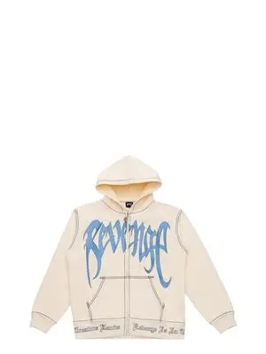 REVENGE Embroidered Zip-up Hoodie - Cream/blue