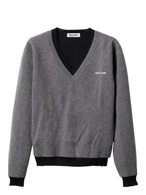 Miu Miu Layered Oversized Cashmere Sweater - Grigioblu
