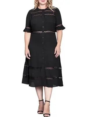 STANDARDS & PRACTICES Button Front Midi Dress - Black