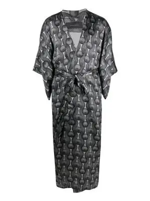 Ozwald Boateng Printed Silk Long Kimono - Grey