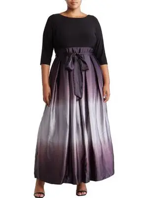 SL FASHIONS Three-quarter Sleeve Ombré Gown - Bks