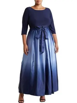 SL FASHIONS Three-quarter Sleeve Ombré Gown - Nav/wed