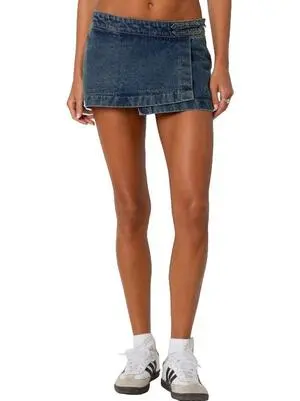 EDIKTED Faux Wrap Denim Skort - Blue