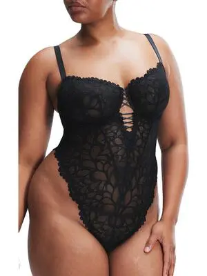 SAVAGE X FENTY Savage Not Sorry Sheer Lace Teddy - Black Caviar