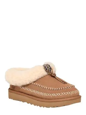 UGG Tasman Alpine Suede Slippers With Sheepskin Collar - Brown