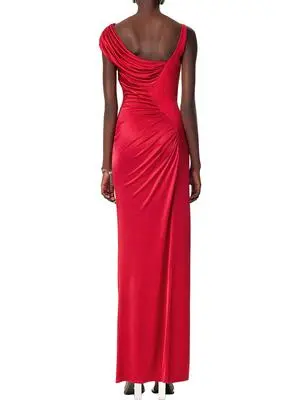 Versace Drape Slit Front Dress Lipstick Red