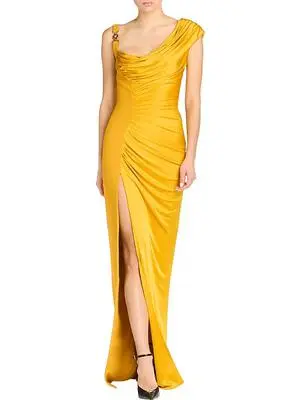 Versace Drape Slit Front Dress Marigold