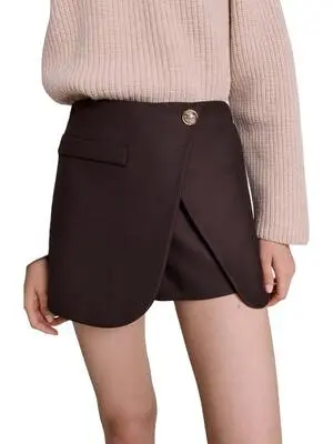 Maje Paneled Skort With Gold Button - Brown