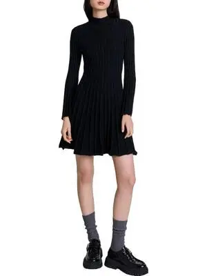 Maje Short Ribbed Knit Dress - Black
