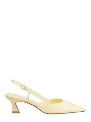STUART WEITZMAN Stuart Weitzman Vinnie Leather Kitten Slingback Pumps Lemon Chiffon