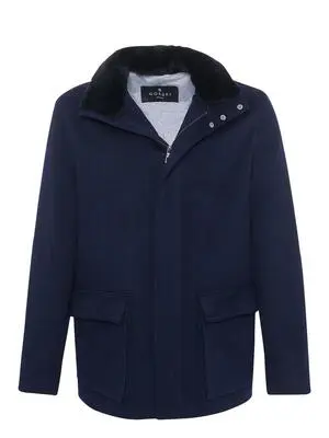 Gorski Loro Piana Wool Jacket With Shearling Collar - Navy/black